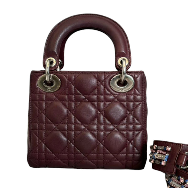 Christian Dior Lady Dior Mini Crystal Lambskin Burgundy SHW – Bag Religion