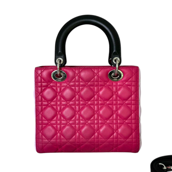 Christian Dior Tri-Color Lady Dior Medium Lambskin Purple Dark Pink ...