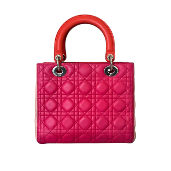 Christian Dior Lady Dior Medium Tri-Color Lambskin Orange Pink SHW ...