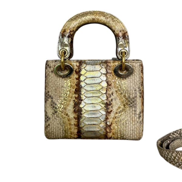 Christian Dior Lady Dior Mini Python in Beige Gold LGHW – Bag Religion