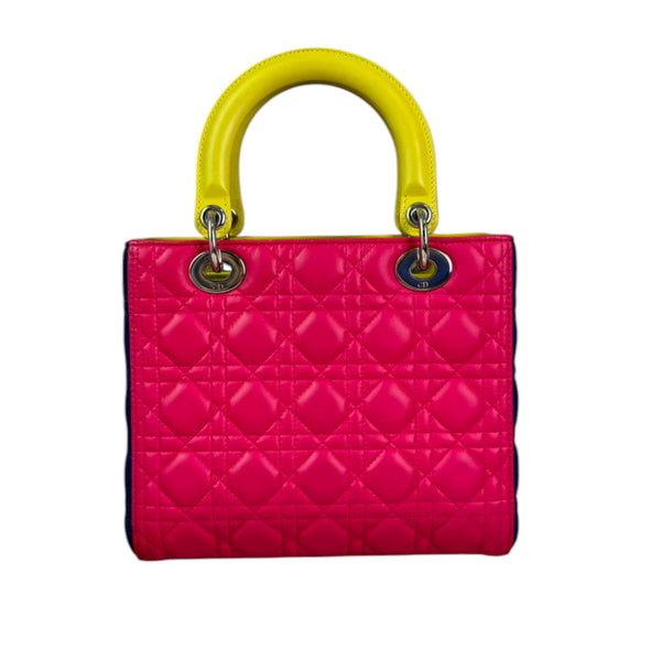 Christian Dior Lady Dior Tri-Color Medium Lambskin Yellow Navy Pink SHW ...