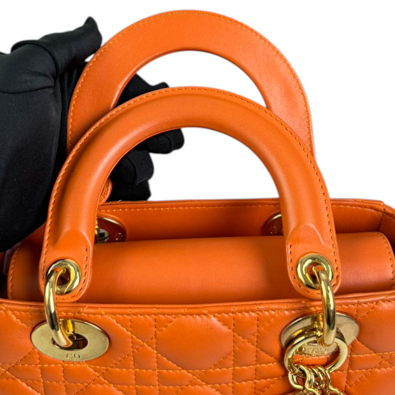 Christian Dior Lady Dior Small Lambskin Cannage Orange GHW – Bag Religion