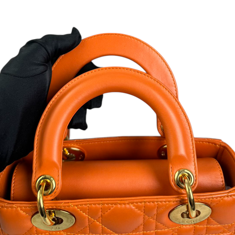 Christian Dior Lady Dior Small Lambskin Cannage Orange GHW – Bag Religion