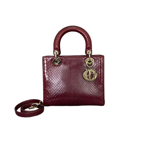 Christian Dior Medium Lady Dior Python Burgundy GHW – Bag Religion