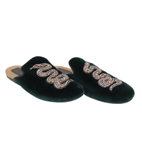 Gucci Velvet Snake Lawrence Slippers Green Size 8 – Bag Religion