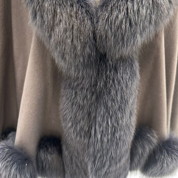 Open Front Coat Fox Fur Trim Cashmere Brown – Bag Religion