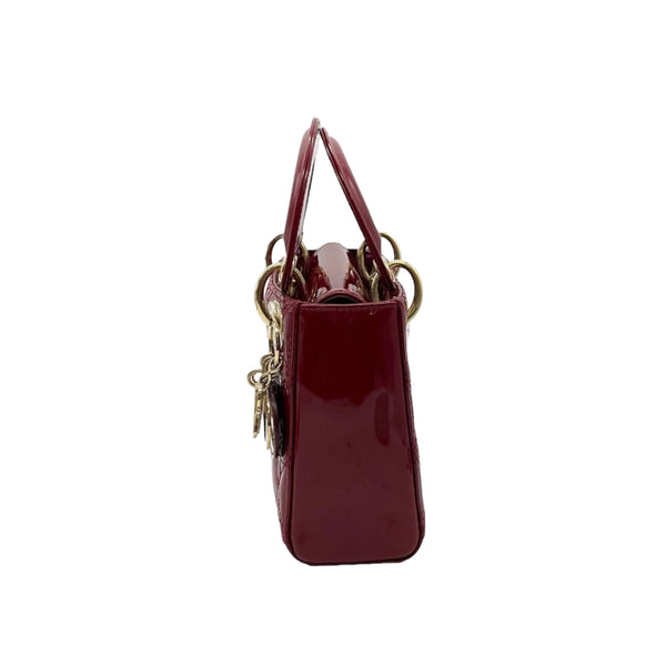 Christian Dior Mini Lady Dior Bag Champaign Gold Hardware in Cherry Red ...
