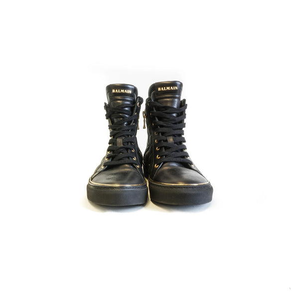 BALMAIN High Top Sneakers with Side Zipper 41 Black and Gold – Bag Religion