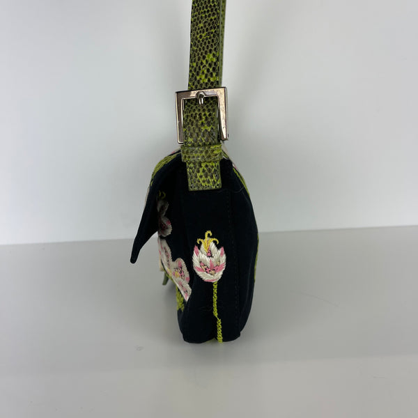 Fendi Embroidered Flowers and Lizard Trim Baguette – Bag Religion