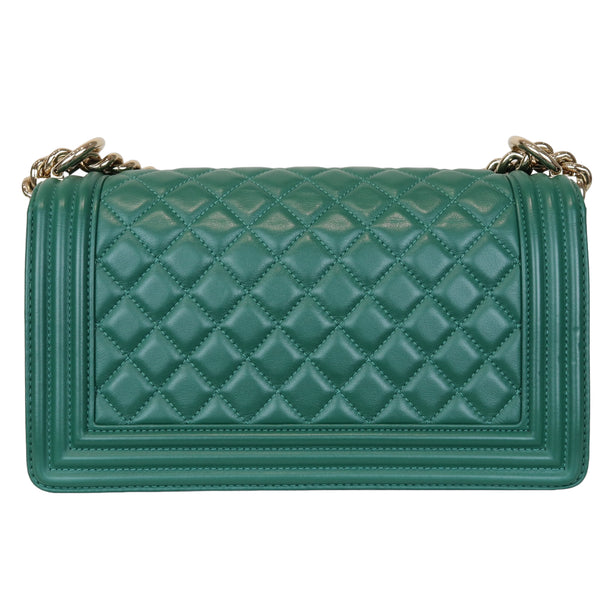 CHANEL Old Medium Le Boy Bag in Emerald Green Lambskin Leather with RHW ...